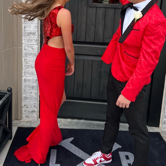 Dresses | Size 4 Red Prom Dress With Cutout And Mirror Detailing | Poshmark